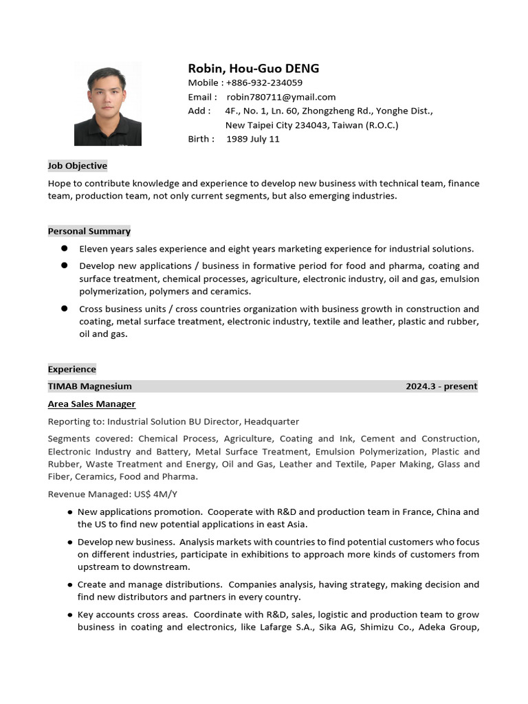 Resume Robin Deng | PDF | Plastic | Coating