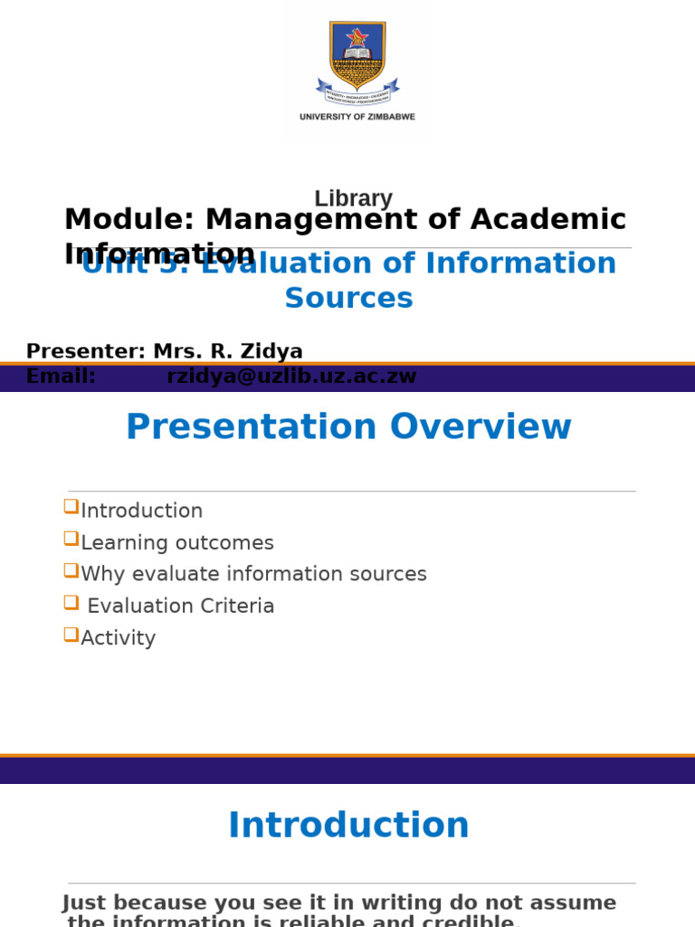 Unit 5 Evaluation of Information Sources | PDF | Evaluation | Information
