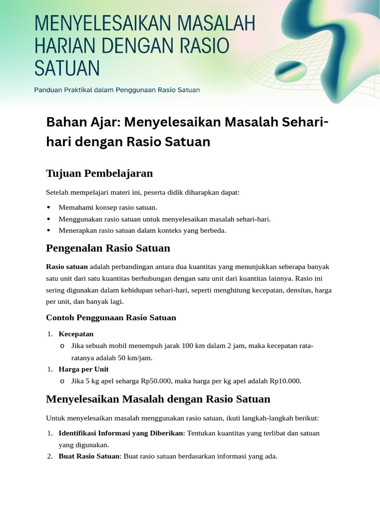 Penerapan Rasio Satuan dalam Kehidupan | PDF