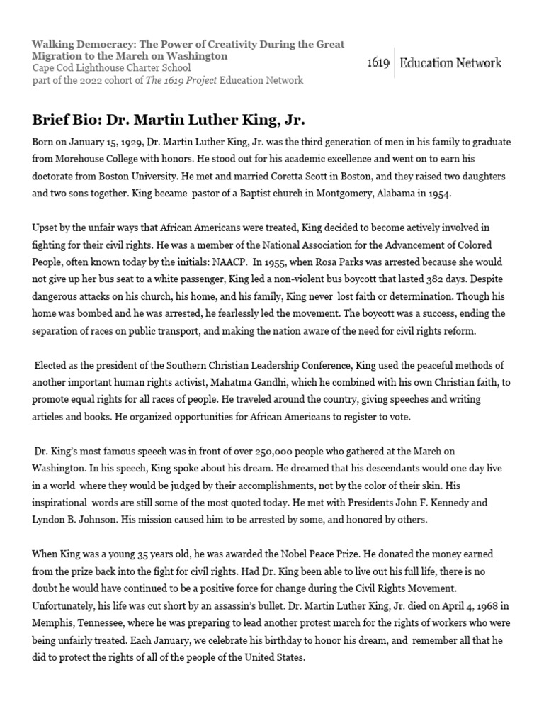 Brief Bio - DR Martin Luther King Jr. MLK | PDF | Martin Luther King Jr ...