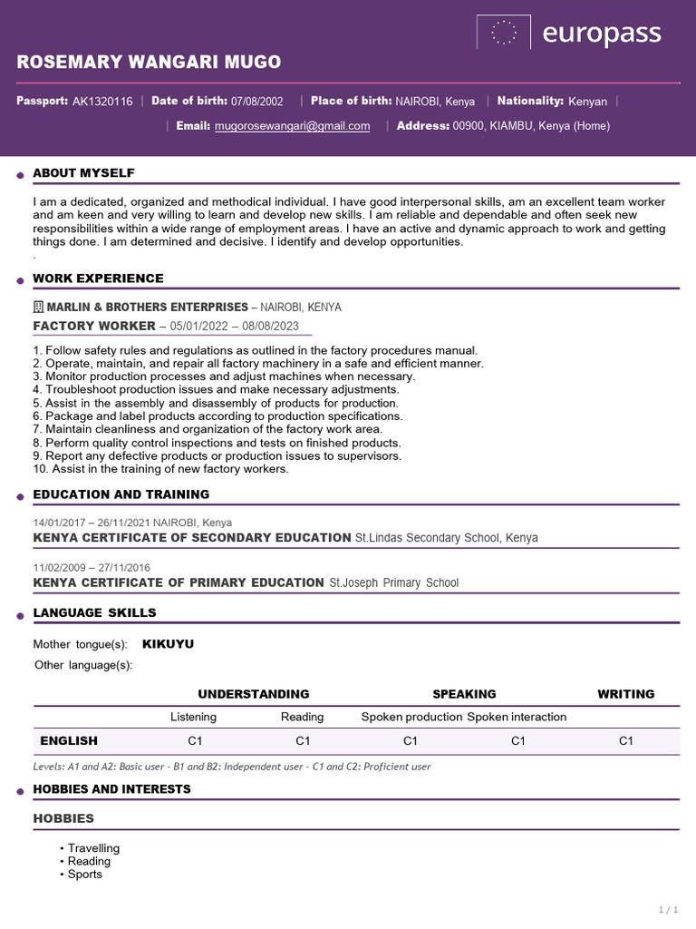 Rosemary CV | PDF | Kenya