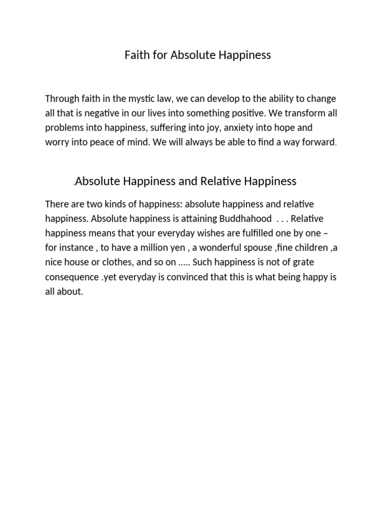 Faith for Absolute Happiness. | PDF