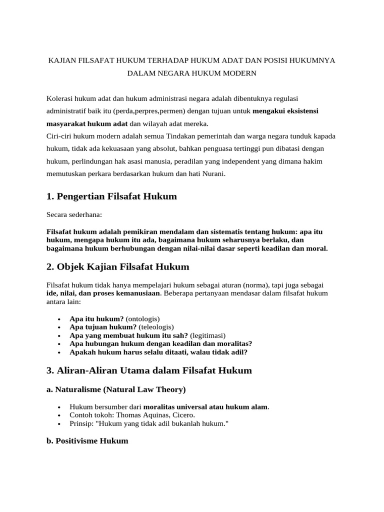 Kajian Filsafat Hukum Terhadap Hukum Adat Dan Posisi Hukumnya Dalam ...