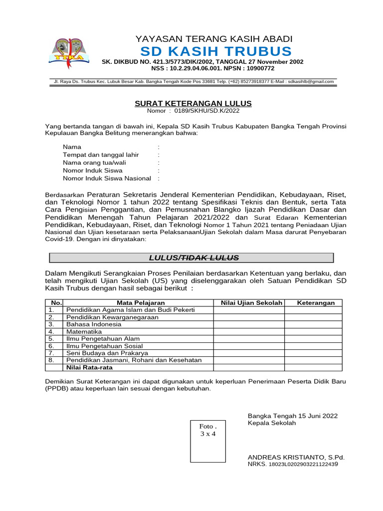 Skhu SD Kasih 2022 | PDF