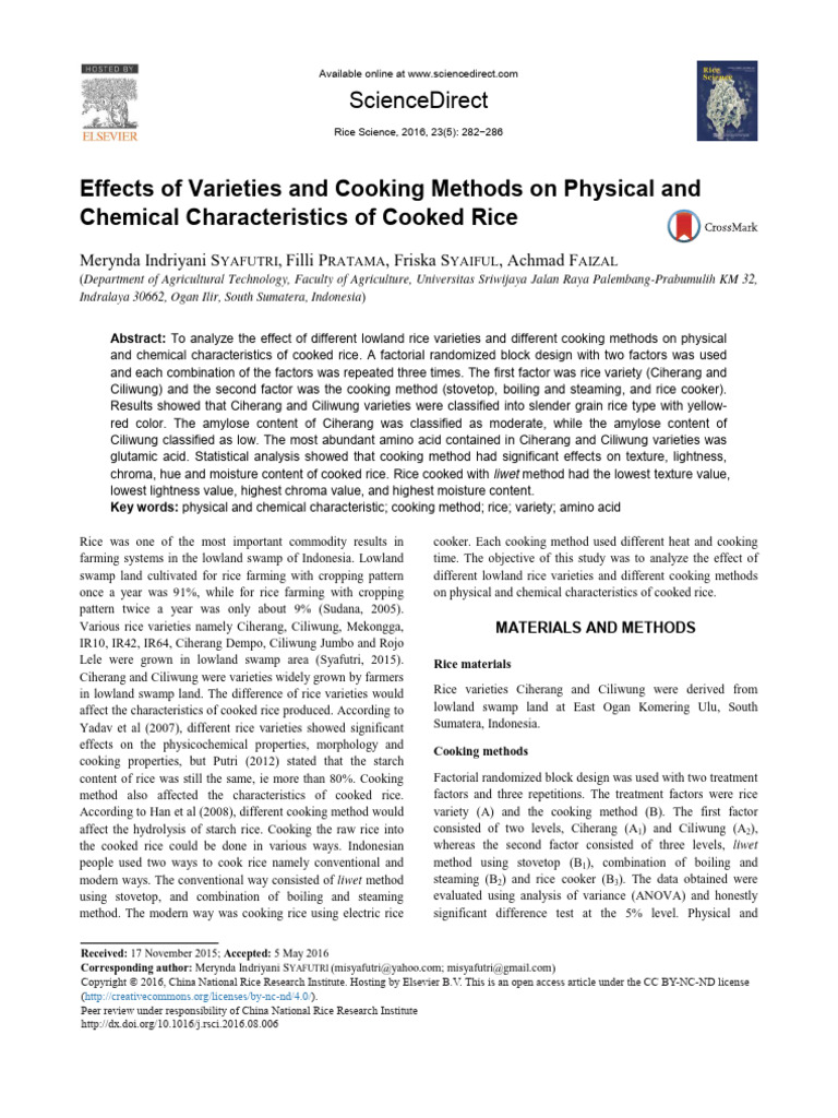 Effects of Varieties and Cooking Methods On Physic | PDF | Rice | Cooking