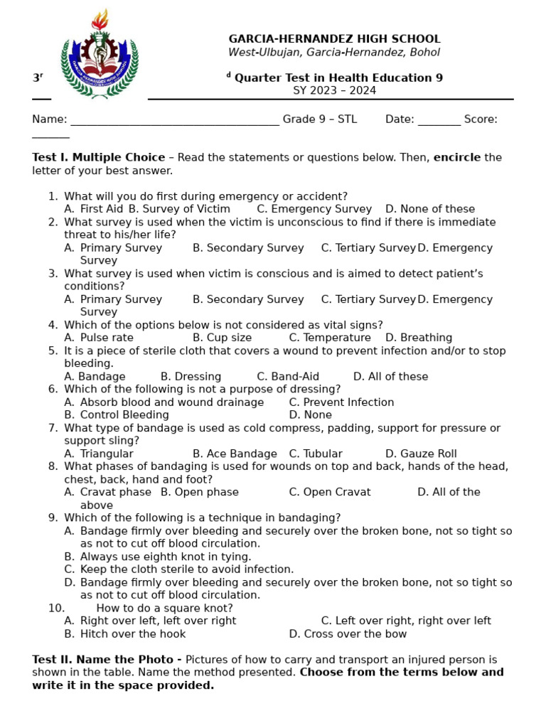 Health Education Test for Grade 9 | PDF | Clinical Medicine | Medical ...