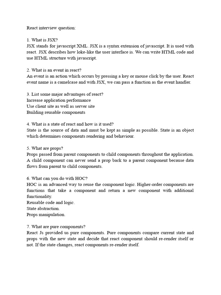 React Interview Question | PDF | Document Object Model | Software Engineering