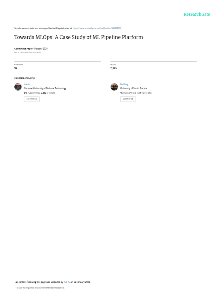 Towards MLOps ACase Studyof MLPipeline Platform | PDF | Machine Learning | Cloud Computing