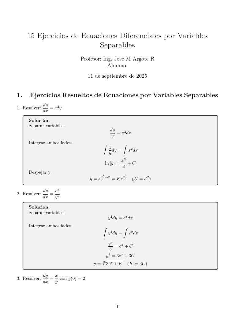 Clases_ecudif Variables Separables | PDF | Objetos matemáticos | Ecuaciones