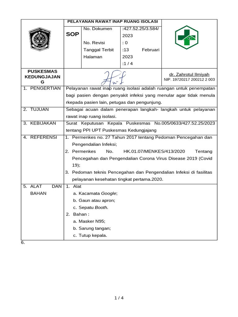SOP Pelayanan Rawat Inap Isolasi | PDF