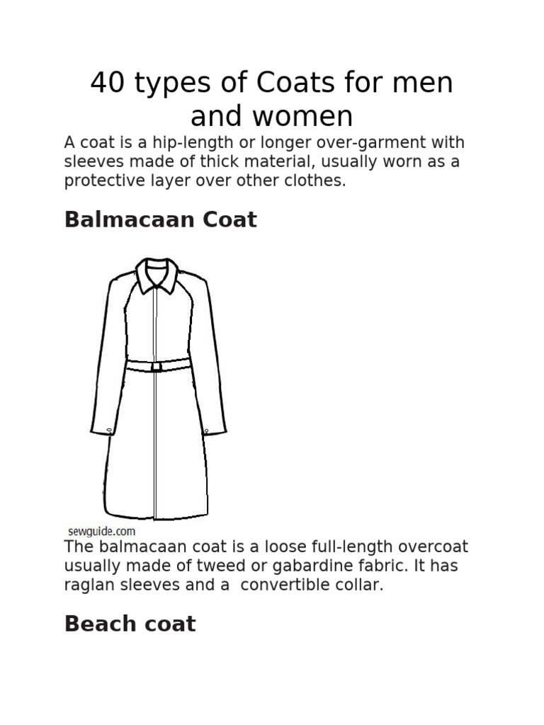 40 Types of Coats For Men and Women | PDF | Clothing | Fashion
