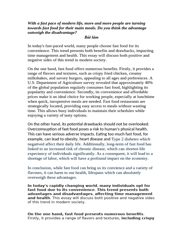With A Fast Pace of Modern Life | PDF | Fast Food | Obesity