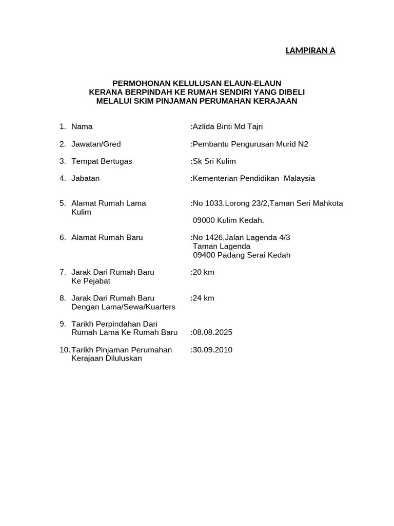 Permohonan Elaun Pindah Rumah | PDF