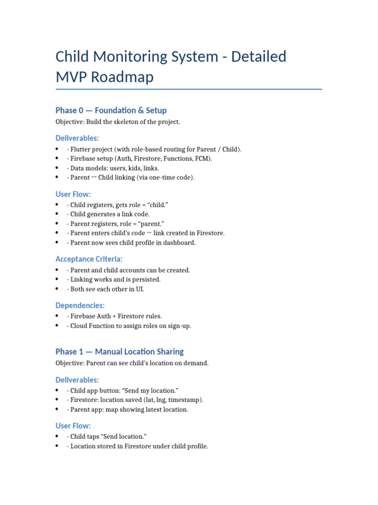 Child Monitoring System MVP Roadmap Role Based | PDF | Ios | Android (Operating System)