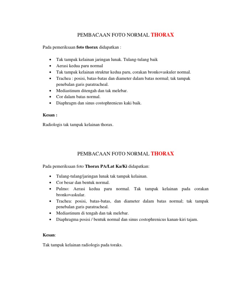 Pembacaan Foto Normal Thorax | PDF