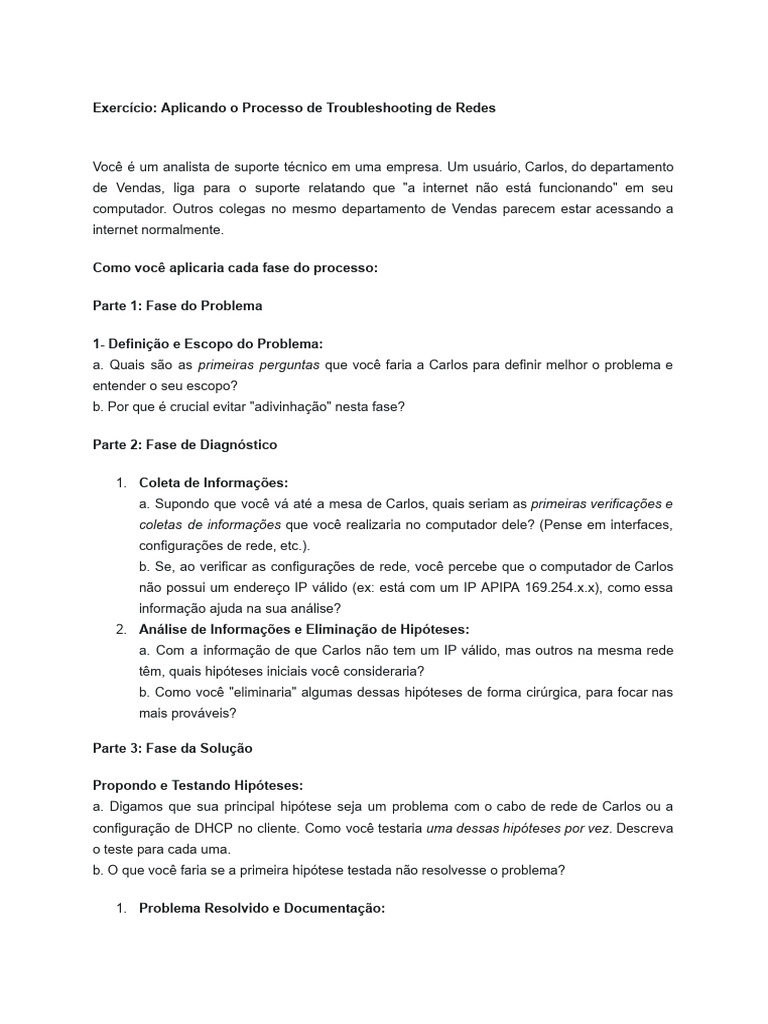 Processo de Troubleshooting de Redes | PDF