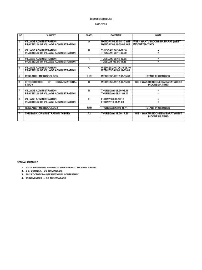 Lecture Schedule | PDF