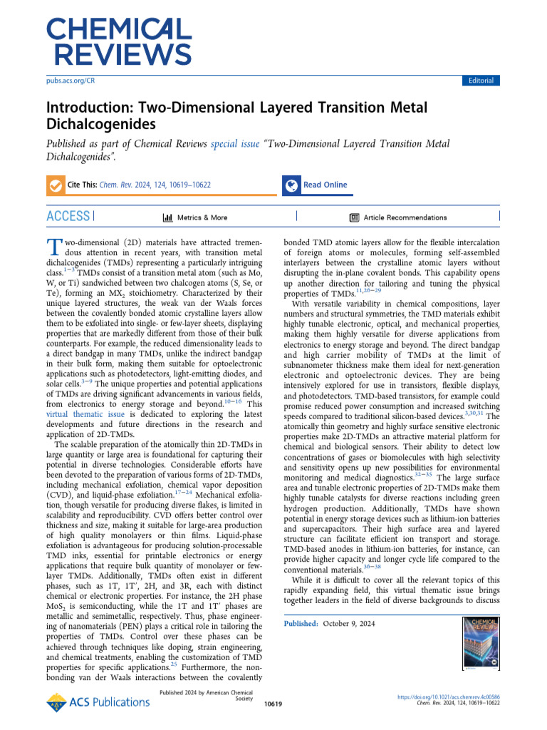Duan Zhang 2024 Introduction Two Dimensional Layered Transition Metal Dichalcogenides | PDF ...