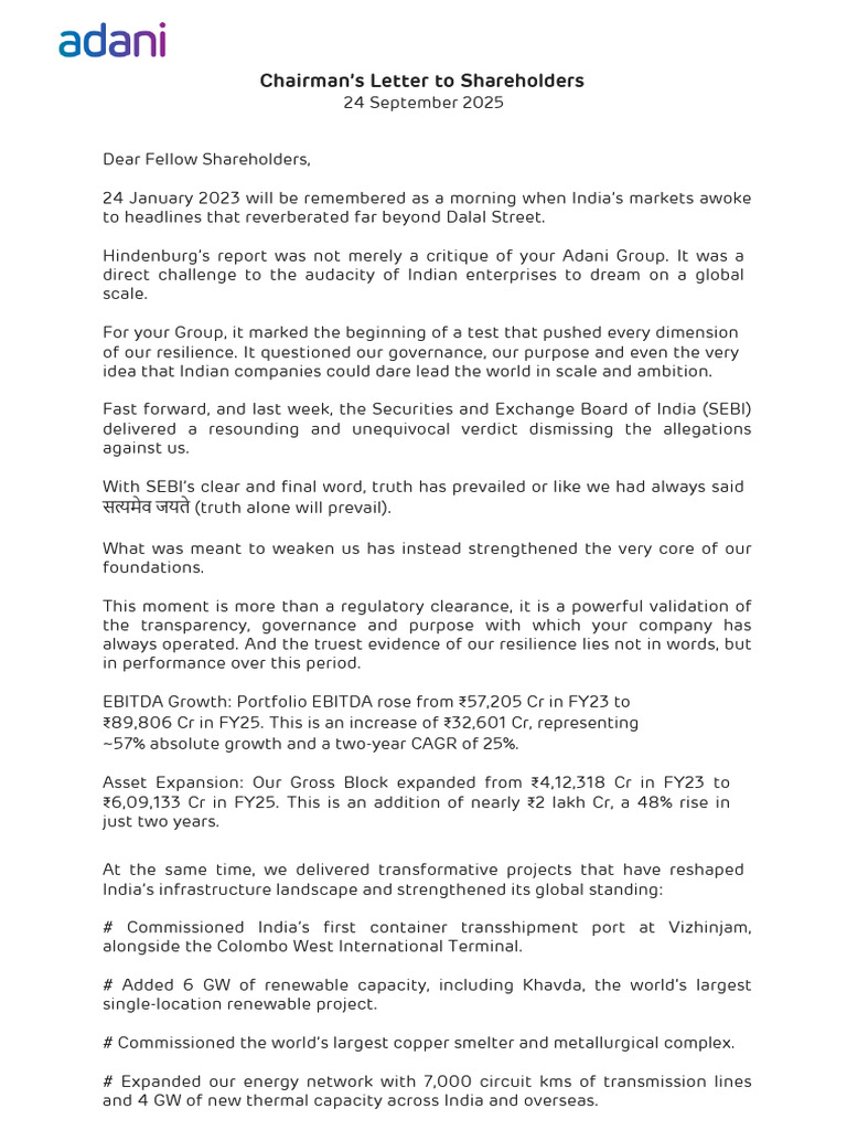 Adani Group Shareholders' Update 2025 | PDF | Economies