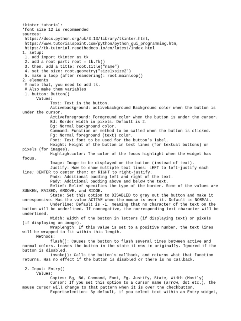 Tk Inter | PDF | Button (Computing) | Cursor (User Interface)