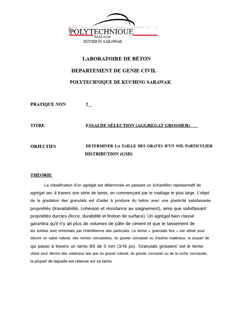 Essai de sélection des granulats grossiers | PDF | Béton | Matériaux