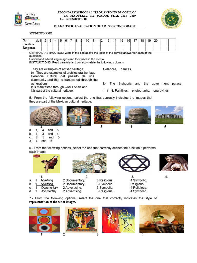 Diagnostic Exam of Arts Second Grade | PDF