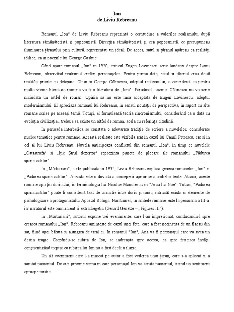 Ion de Liviu Rebreanu - Eseu