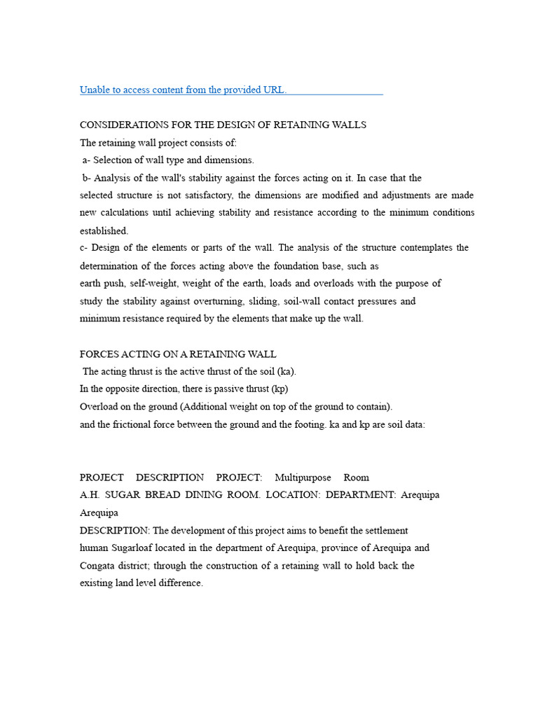Considerations For The Design of Retaining Walls | PDF