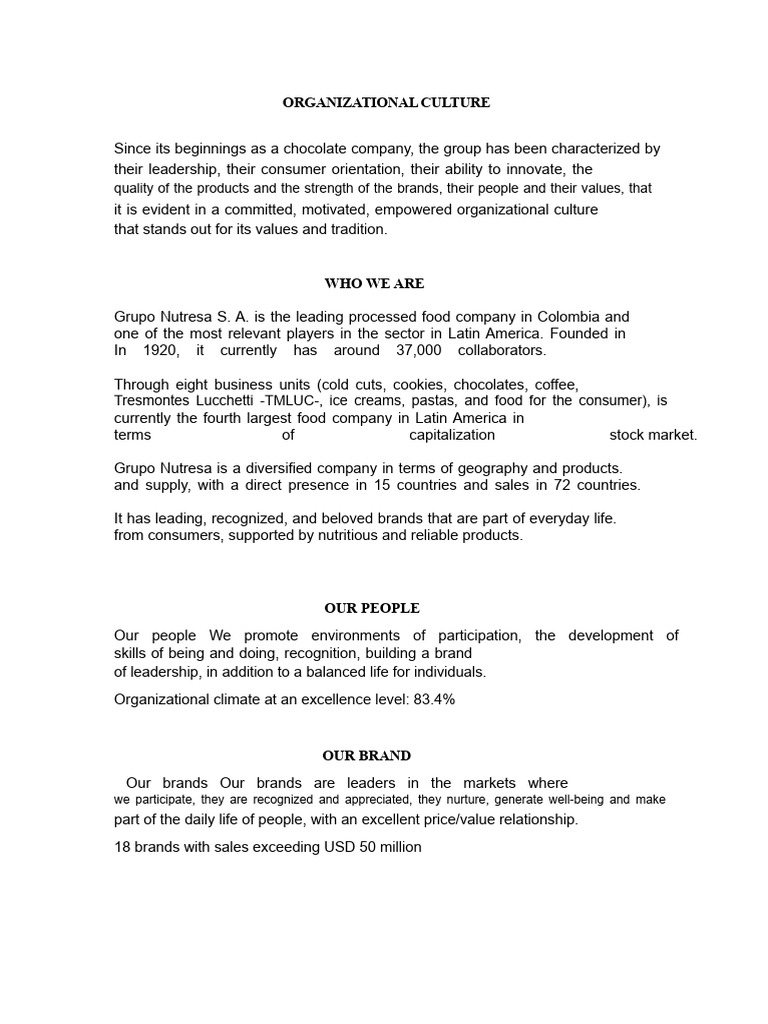 Nutresa Organizational Culture | PDF | Business | Economies