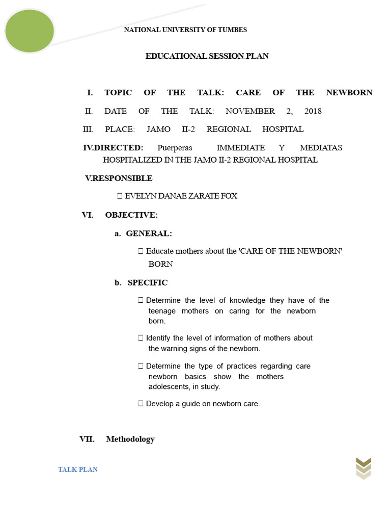 Newborn Care Educational Session Plan | PDF | Infants | Childbirth