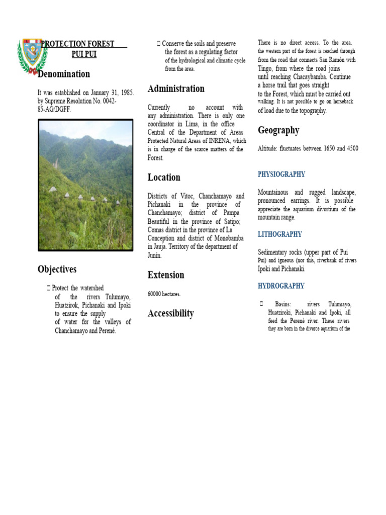 Pui Pui Protection Forest Overview | PDF | Tropics | Earth Sciences