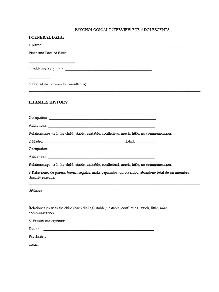Psychological Interview For Adolescents | PDF | Adolescence | Psychology
