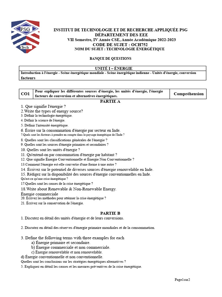 Banque de Questions - ET | PDF | Centrale nucléaire | Énergie renouvelable