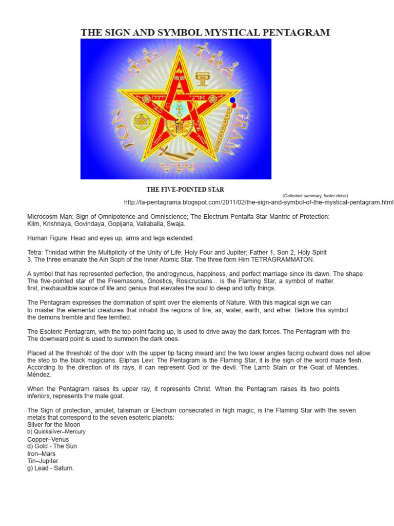 The Sign and Symbol of The Mystical Pentagram | PDF | Circle | Amulet