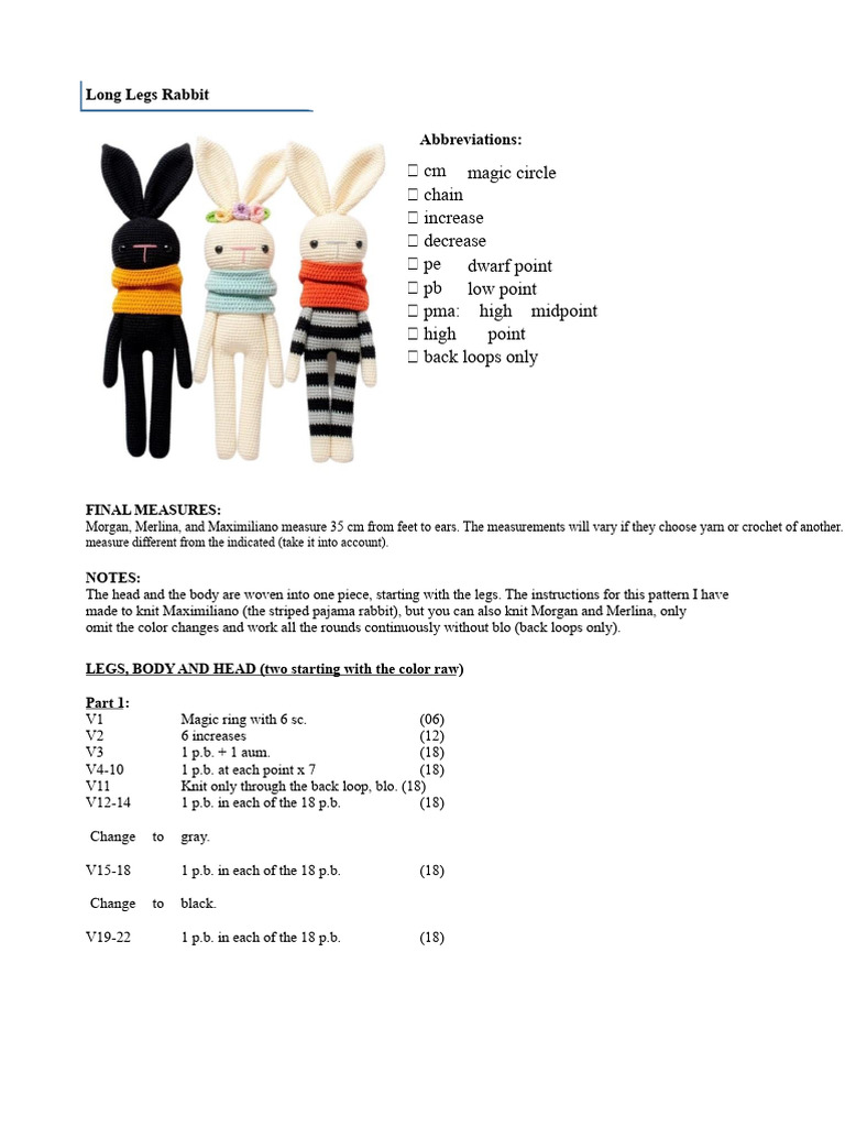RABBIT Long Legs With Scarf | PDF | Yarn | Crochet
