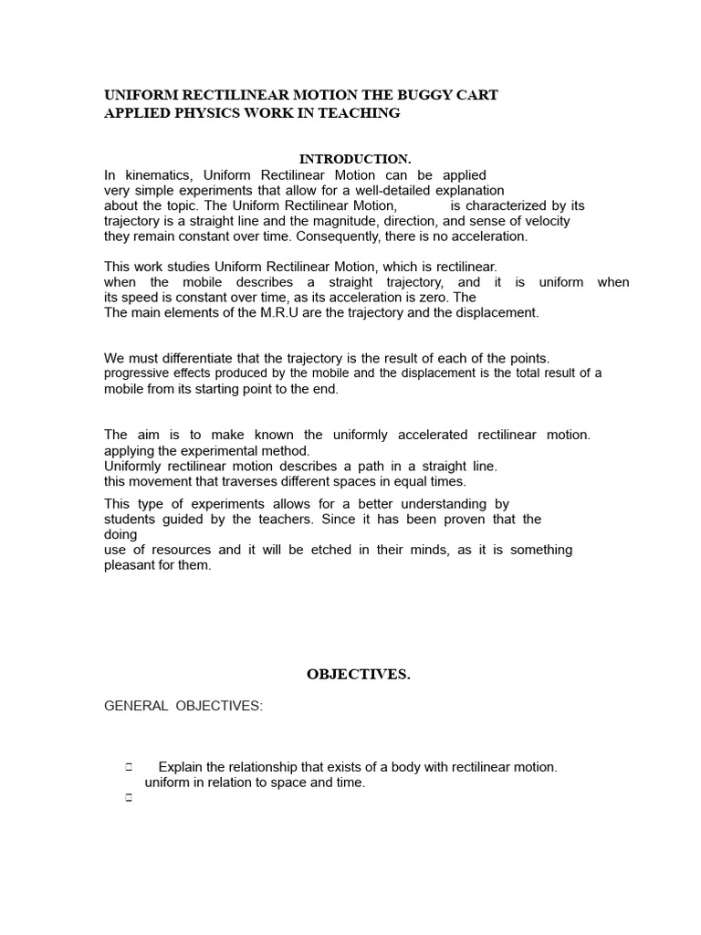 Uniform Rectilinear Motion The Buggy Cart Physics Work Applied To ...