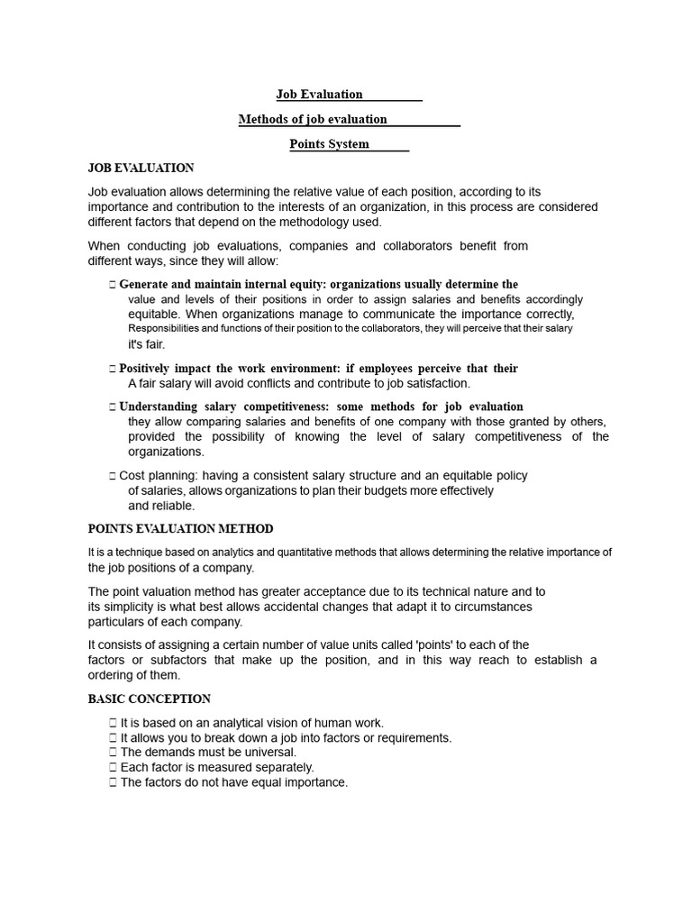 Job Evaluation Methods Explained | PDF | Evaluation | Salary