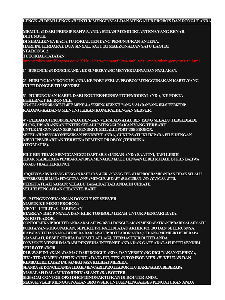 Langkah Demi Langkah Untuk Menginstal Dan Mengatur Probox Dan Dongle Anda | PDF