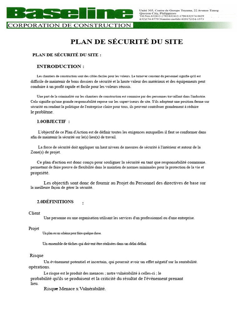 Plan de Sécurité pour Chantiers de Construction | PDF | Sécurité ...