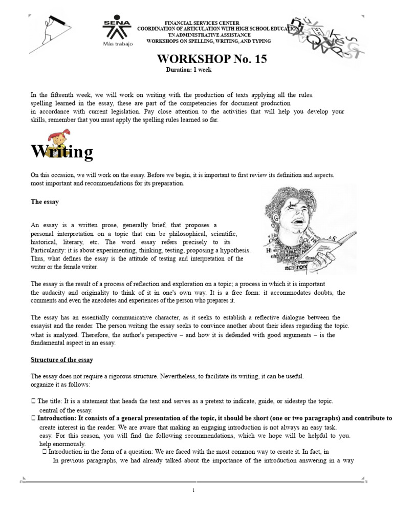 WORKSHOP No. 15 (WEEK 15) | PDF | Essays | Self Esteem