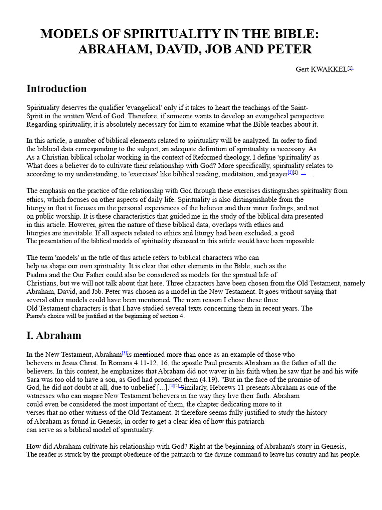 Biblical Models of Spirituality: Abraham, David, Job, Peter | PDF ...