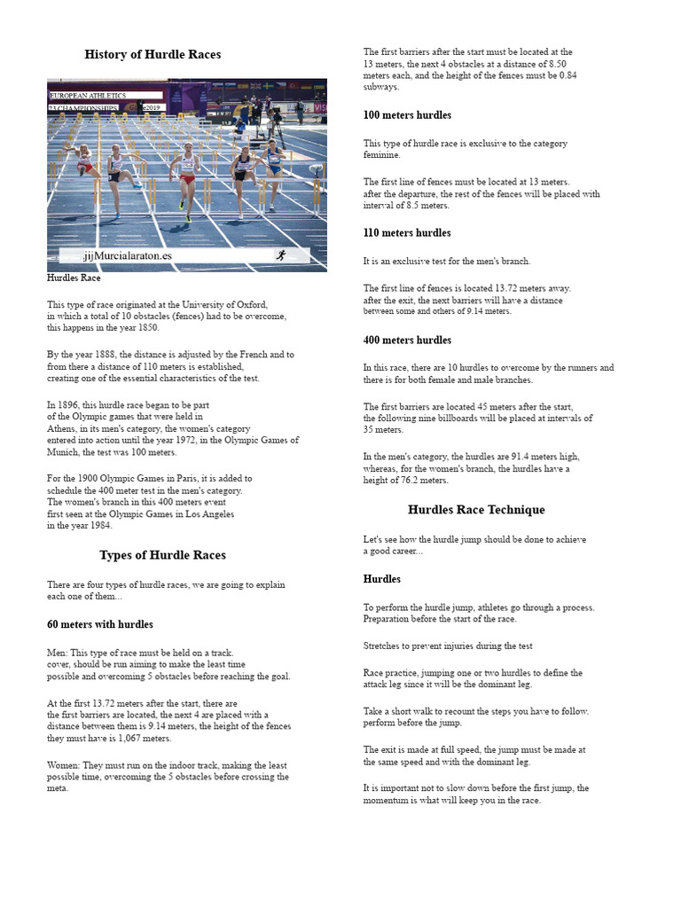 History of Hurdle Races | PDF | Track And Field | Athletics