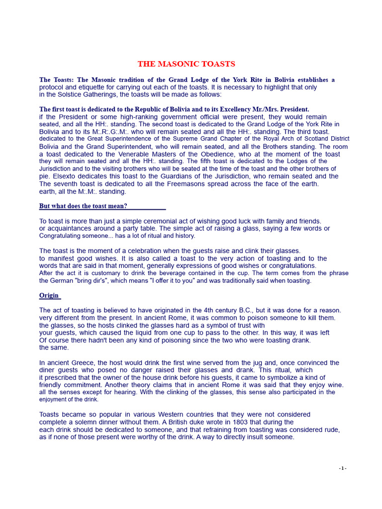 Masonic Toasts | PDF | Alcoholic Beverages | Freemasonry