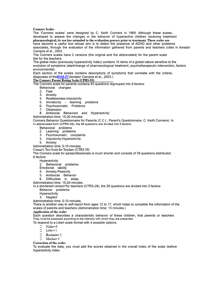 Conners Scale | PDF | Attention Deficit Hyperactivity Disorder ...