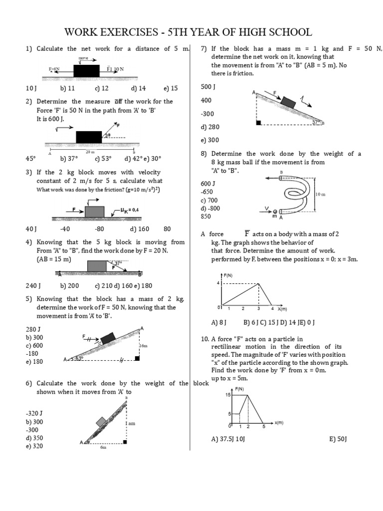 Work Exercises - PHYSICS | PDF | Force | Applied And Interdisciplinary Physics