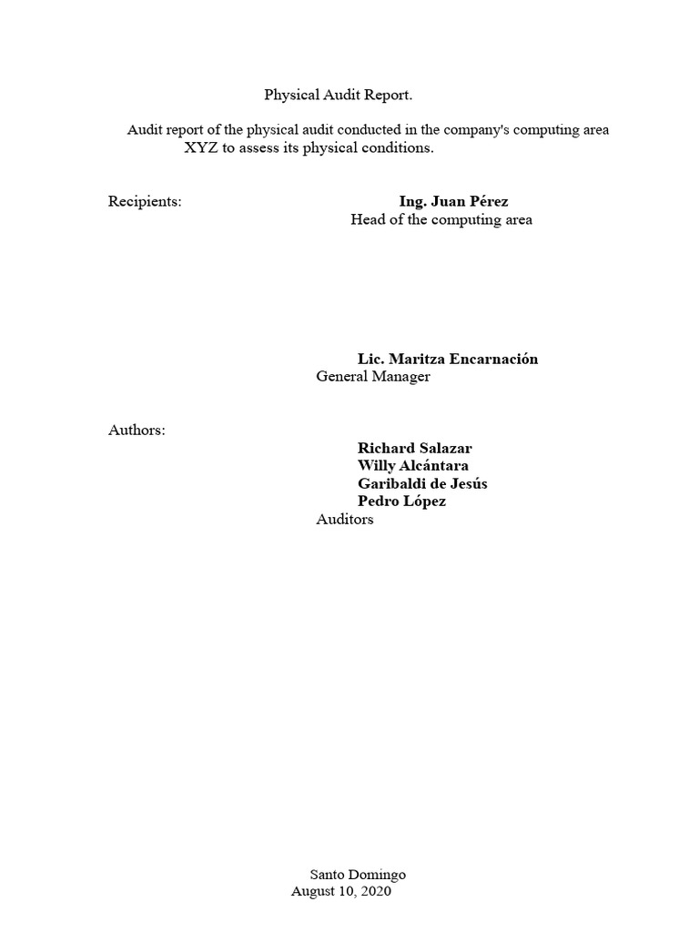Physical Audit Report for Company XYZ | PDF | Audit | Auditor's Report