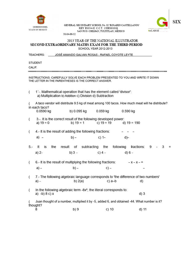 Extraordinary Maths Exam 2013 | PDF | Mathematics | Algebra