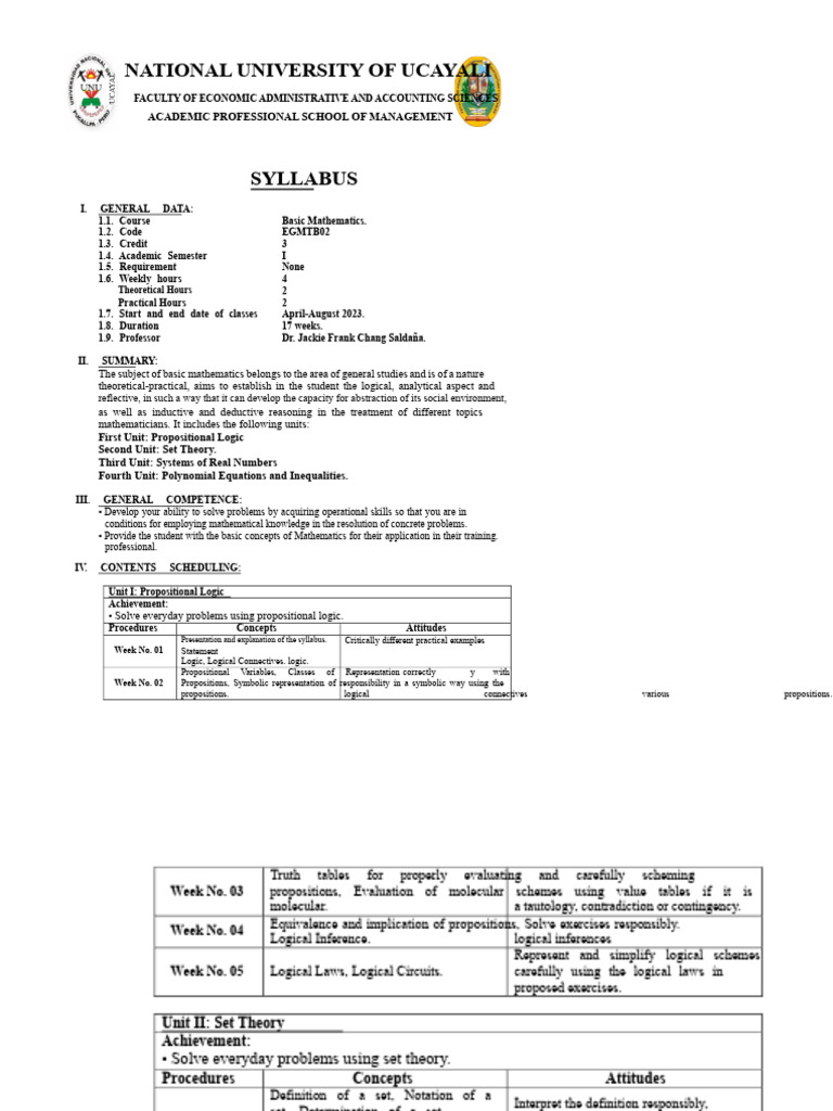 Basic Mathematics Syllabus Overview | PDF | Set (Mathematics) | Methodology