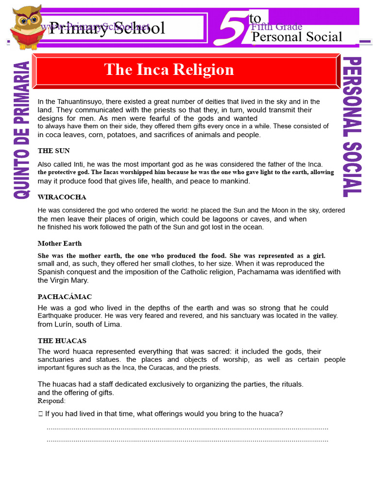 The Inca Religion For Fifth Grade | PDF | Deities | Inca Empire