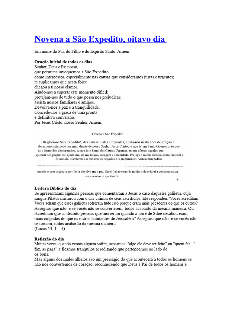 Novena a São Expedito - Oitavo Dia | PDF | Oração | Crença e doutrina ...
